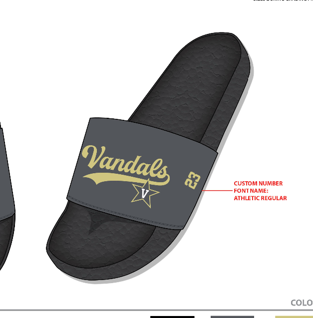 Sublimated Graphic Slides Gold - Vandals | Bangin' at the Barn